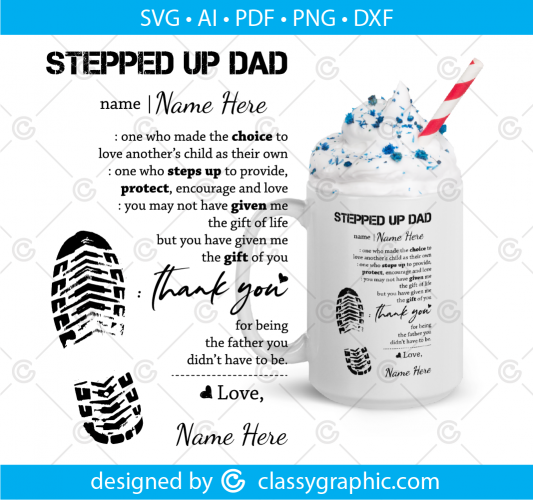 Stepped up dad svg file father's day svg, personalized svg, stepdad svg ...