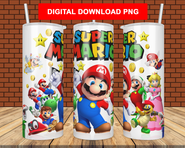 Super Mario Design 20 OZ Skinny Tumbler Straight and Tapered ...